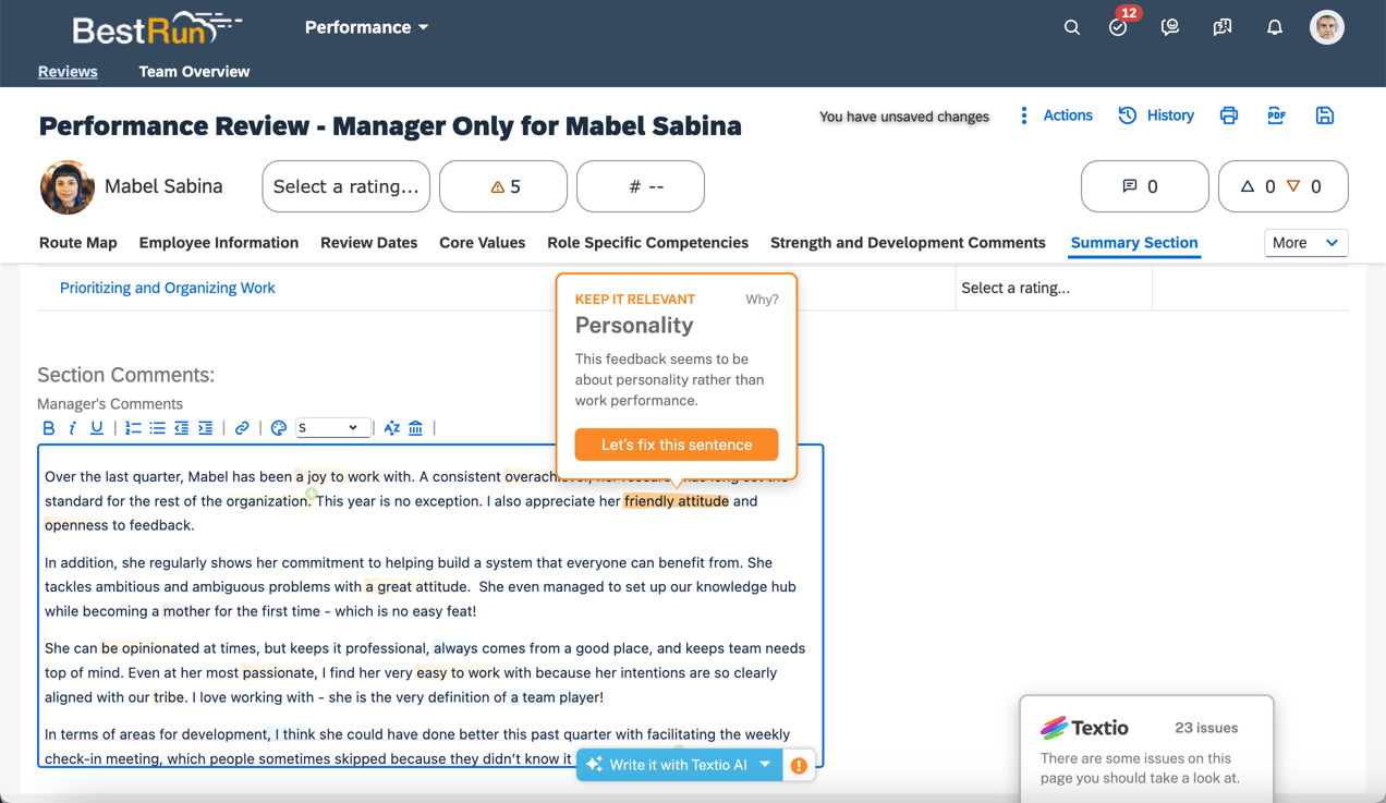 Announcing Ai Powered Performance Reviews With Textio For Sap